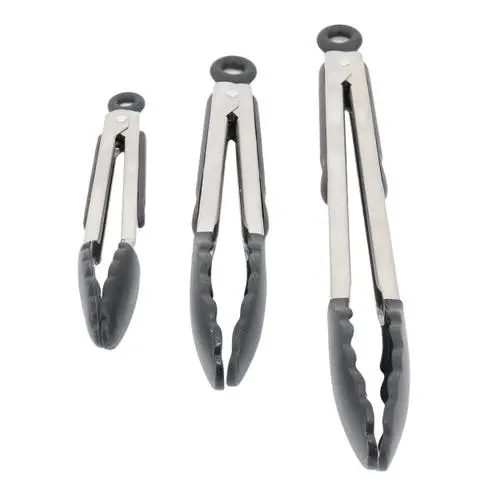 OSTER Baldwyn 3 Piece Stainless Steel Kitchen Tongs Set - Black