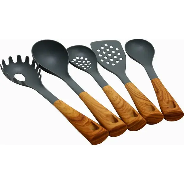 OSTER Everwood Kitchen Nylon Tools Set With Wood Inspi Handles - Brown