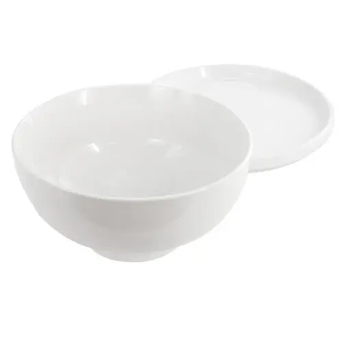 GIBSON HOME Great Essentials 2 Piece 7.8 Inch Ceramic Serving Bowl With Dual Purpose Lid - White