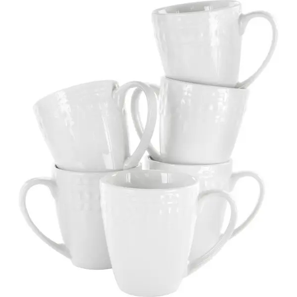 ELAMA Cara 6 Piece 10 Ounce Porcelain Cup Set - White