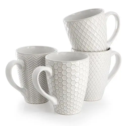 GIBSON ELITE Earlhart 4 Piece 16 Ounce Stoneware Assorted Pattern Mug Set