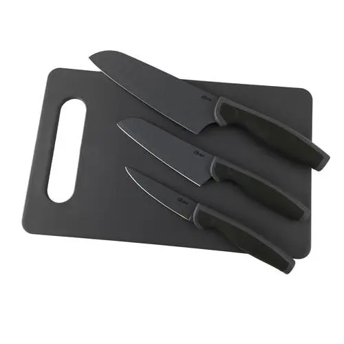 OSTER Slice Craft 4 Piece Cutlery Knife Set With Cutting Board - Black