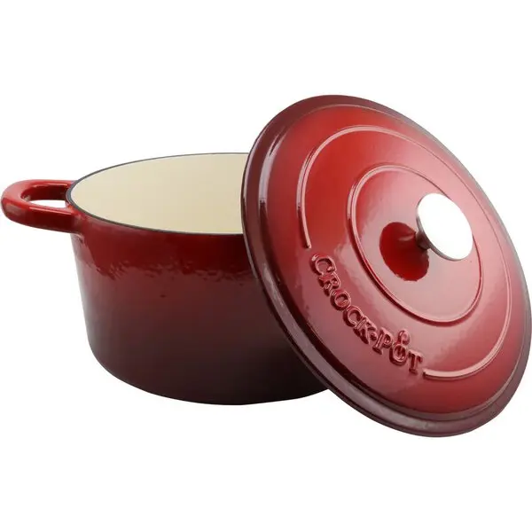 CROCK-POT 7 Quart Round Cast Iron Dutch Oven - Red