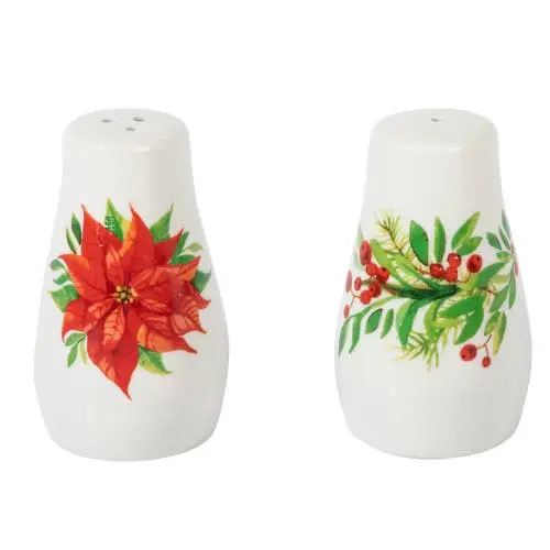 GIBSON HOME 4 Piece Ceramic Serving Set With Poinsettia Decorations
