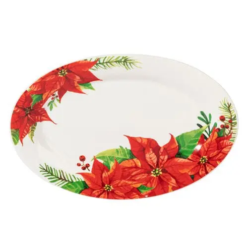 GIBSON HOME 4 Piece Ceramic Serving Set With Poinsettia Decorations