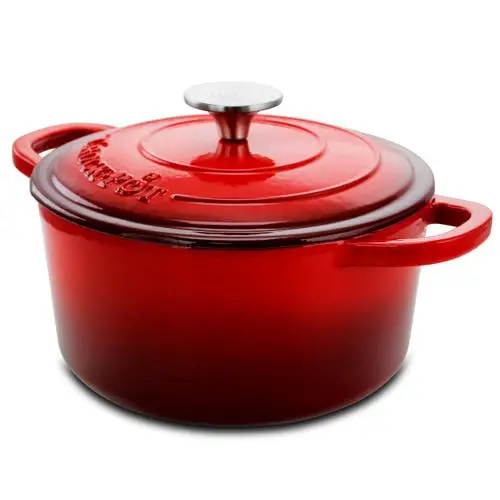 CROCK-POT 3 Quart Enameled Cast Iron Casserole With Lid - Red