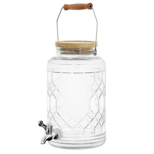 GIBSON HOME 0.95 Gallon Duval Glass Beverage Dispenser With Wooden Lid And Handle - Clear