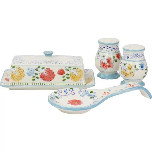 GIBSON ELITE Anaya 5 Piece Hand Painted Stoneware Table Accessory Set - Multi