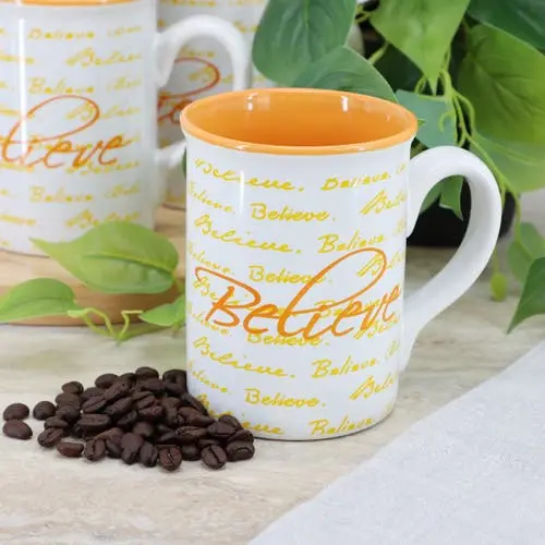 GIBSON HOME Inspirational Words Believe 4 Piece 16 Ounce Stoneware Mug Set