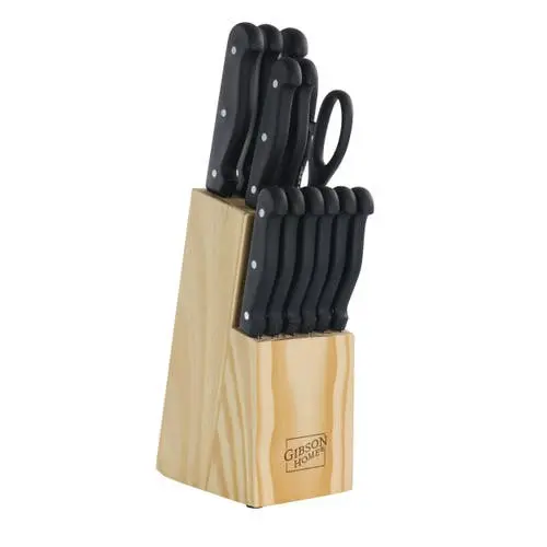 GIBSON HOME Westover 13 Piece Stainless Steel Cutlery Set With Wood Storage Block - Black