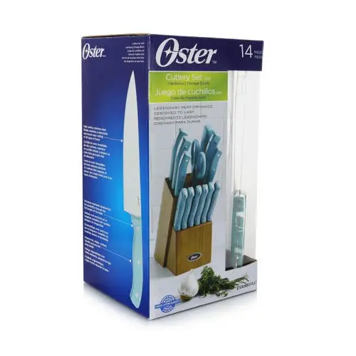 OSTER Evansville 14 Piece Stainless Steel Blade Cutlery Set With Plastic Handles