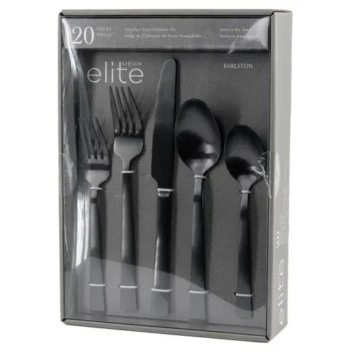GIBSON ELITE Earlston 20 Piece Stainless Steel Flatware Set - Black