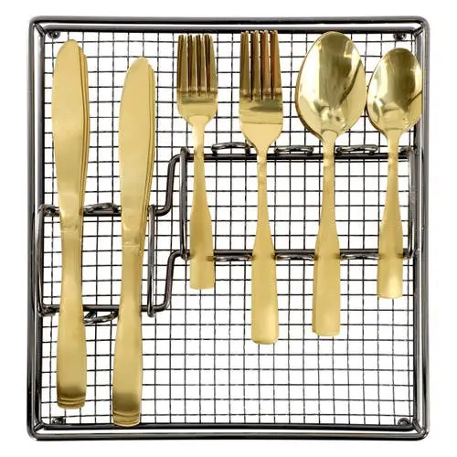 GIBSON HOME Abbeville 41 Piece Stainless Steel Flatware Set With Wire Caddy - Metallic Gold
