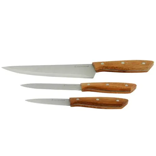 GIBSON HOME Seward 3 Piece Stainless Steel Cutlery Set With Handles - Wood