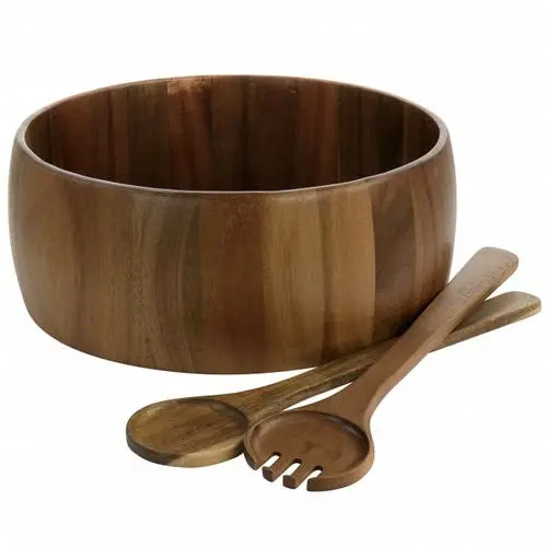 GIBSON ELITE 3 Piece Acacia Wood Salad Bowl And Spoon Set - Brown