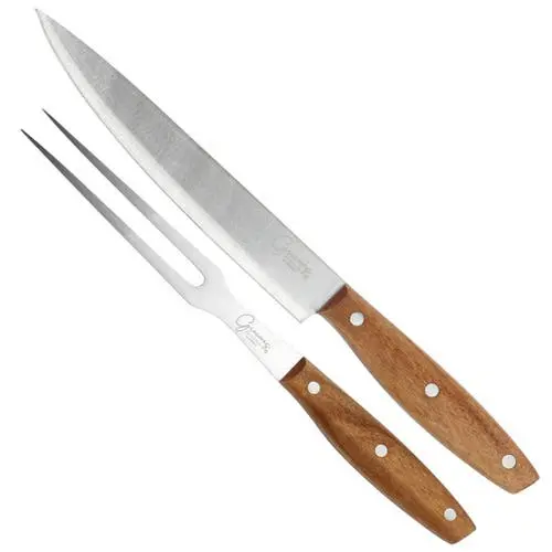 GIBSON ELITE 3 Piece Acacia Wood Serving Board With Carving Knife And Fork
