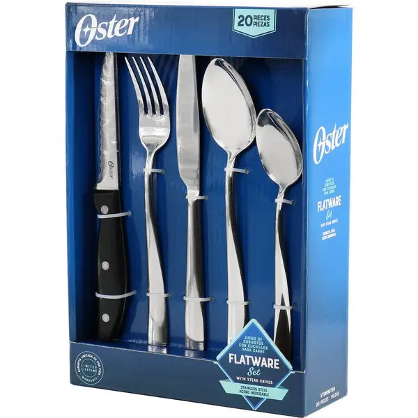 OSTER Stonington 20 Piece Flatware Set With Steak Knives In Polished Stainless Steel - Silver