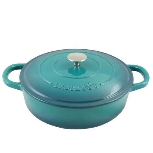 CROCK-POT Enameled Cast Iron 5 Quart Round Braiser Pan With Self Basting Lid - Blue