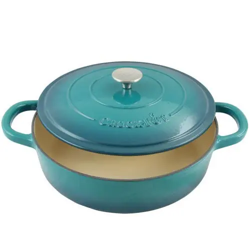 CROCK-POT Enameled Cast Iron 5 Quart Round Braiser Pan With Self Basting Lid - Blue
