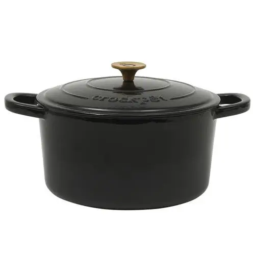 CROCKPOT 7 Quart Round Enameled Cast Iron Dutch Oven - Black
