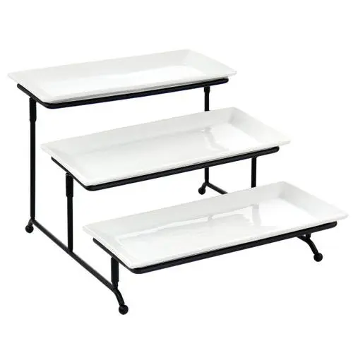 ELAMA 3 Tier Rectangular Plate Porcelain Serveware Set - White