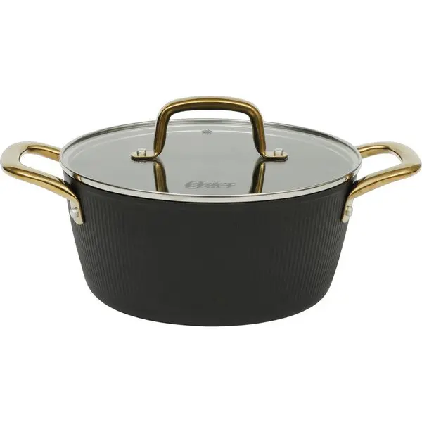 OSTER Abbottsford 4.4 Quart Nonstick Aluminum Dutch Oven With Glass Lid - Black