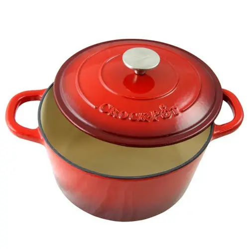 CROCK-POT 5 Quart Round Enameled Cast Iron Dutch Oven - Red
