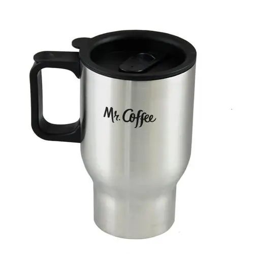 MR COFFEE Expressway 13.5 Ounce Stainless Steel Thermal Travel Mug Cup With Lid - Metallic Silver