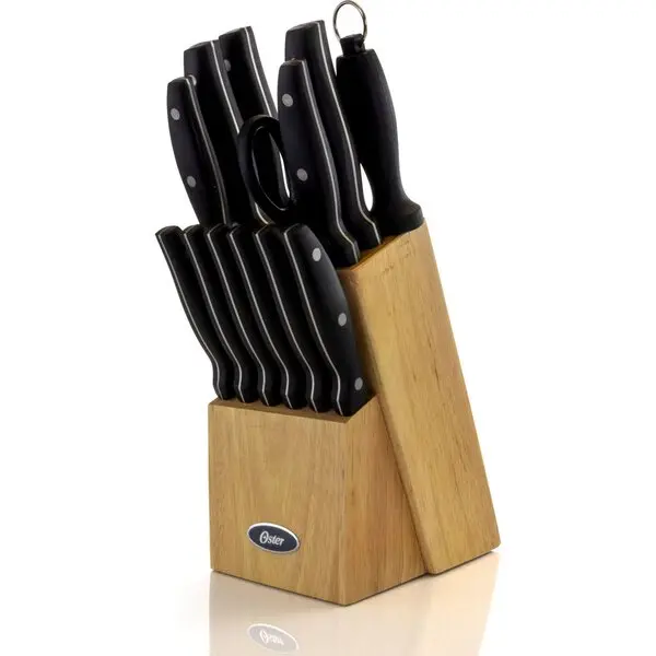 OSTER Granger 14 Piece Stainless Steel Cutlery Set With Handles And Wooden Block - Black