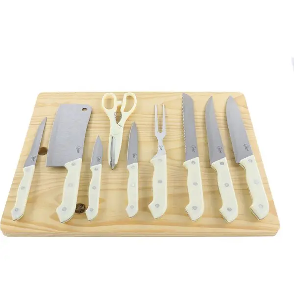GIBSON HOME Wildcraft 10 Piece Cutlery Set With Cutting Board - White