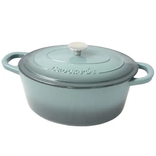 CROCK-POT 7 Quart Enameled Cast Iron Oval Dutch Oven - Metallic Silver