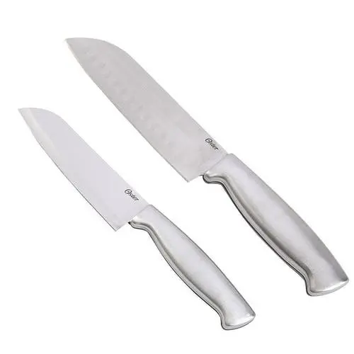 OSTER Baldwyn 2 Piece Stainles Steel Santoku Knife Set - Silver