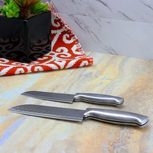 OSTER Baldwyn 2 Piece Stainles Steel Santoku Knife Set
