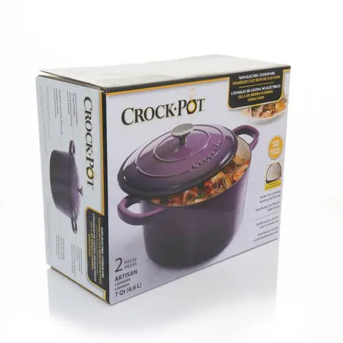 CROCK-POT 2 Piece 7 Quart Enameled Cast Iron Dutch Oven With Lid - Purple
