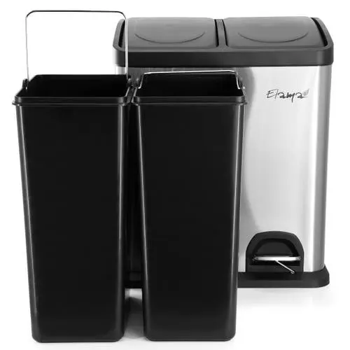 ELAMA 2 Section 15 Liter/ 4 Gallon Each Section Trash And Recycling Step Bin