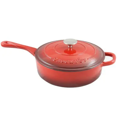 CROCK-POT 3.5 Quart Enameled Cast Iron Deep Saute Pan With Self Basting Lid - Red