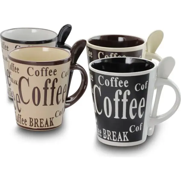 Gibson Bareggio 8 Piece 13 Ounce Coffee Mug With Spoon Set - Assorted