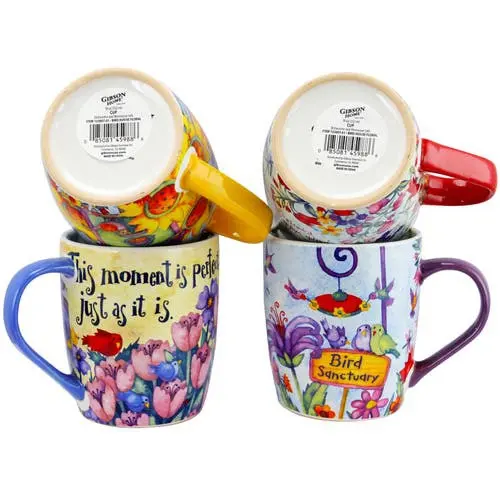 GIBSON HOME Birdhouse Floral 18 Oz Cup Set