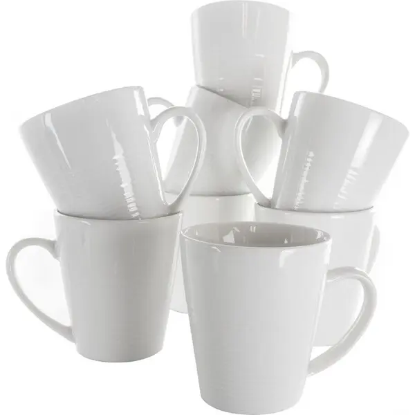 ELAMA Amie 8 Piece 12 Ounce Porcelain Mug Set - White