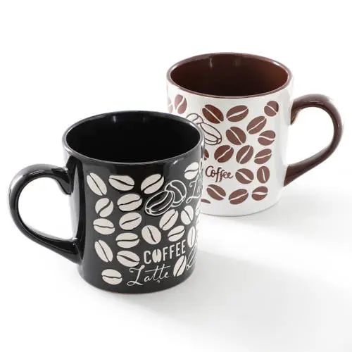 MR. COFFEE Vintage Brew 2 Piece 18 Ounce Coffee Bean Stoneware Mug Set