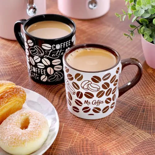 MR. COFFEE Vintage Brew 2 Piece 18 Ounce Coffee Bean Stoneware Mug Set