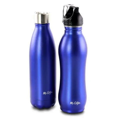 MR COFFEE Luster Hydration 2 Piece Stainless Steel Thermal Hydration Bottle Set - Blue