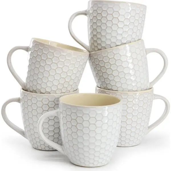 ELAMA Honeycomb 6 Piece 15 Ounce Mug Set - White