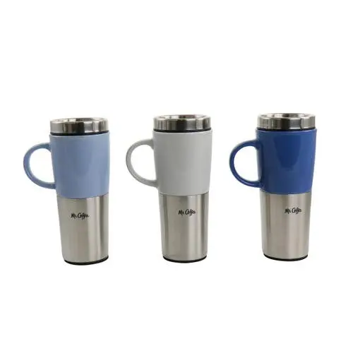 MR. COFFEE Travertine 16 Oz Stoneware & Stainless Steel Travel Mug With Lid Set Of 3 Assorted - Blue