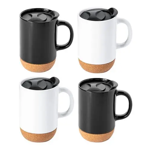 GIBSON HOME Modani 4 Piece 16.5 Ounce Stoneware Travel Mug Set With Lid And Cork Base - Black