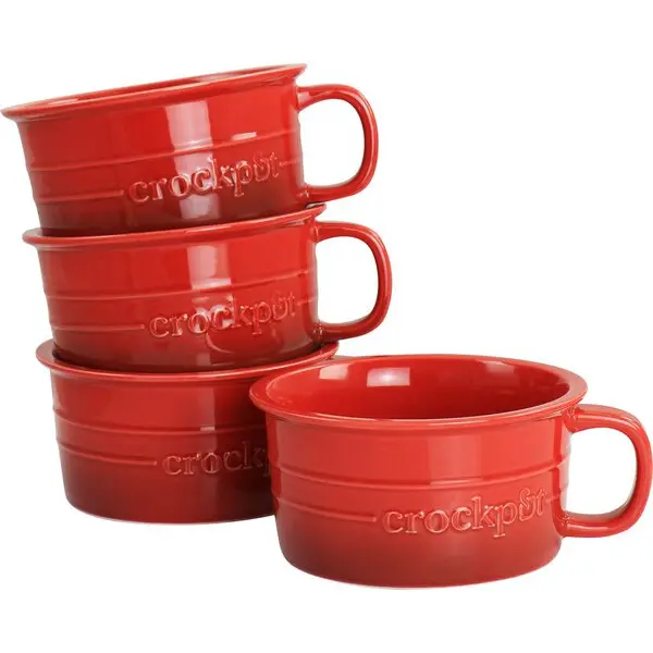 CROCK-POT Appleton 24oz Stoneware 4 Piece Soup Mug Set - Red