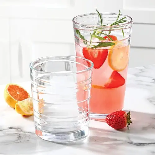 GIBSON HOME 4 Piece 13.5 Ounce Swirl Double Old-fashioned Glassware Set