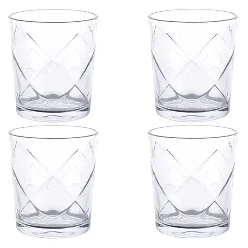 GIBSON HOME Lattice 4 Piece 13.5 Ounce Double Old-fashioned Glass Set