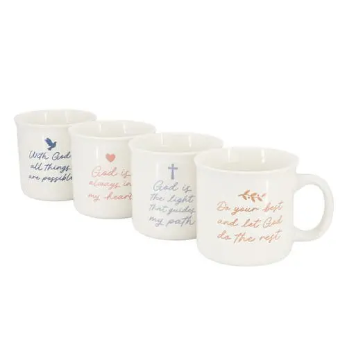 GIBSON HOME Daily Wisdom 4 Piece Assorted 21 Ounce Stoneware Mug Set - White