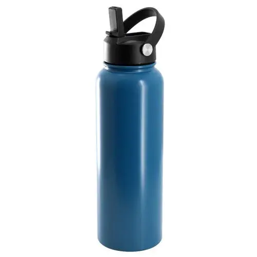 GIBSON HOME Marina 38 Ounce Double Wall Stainless Steel Thermal Bottle With Lid And Straw - Blue